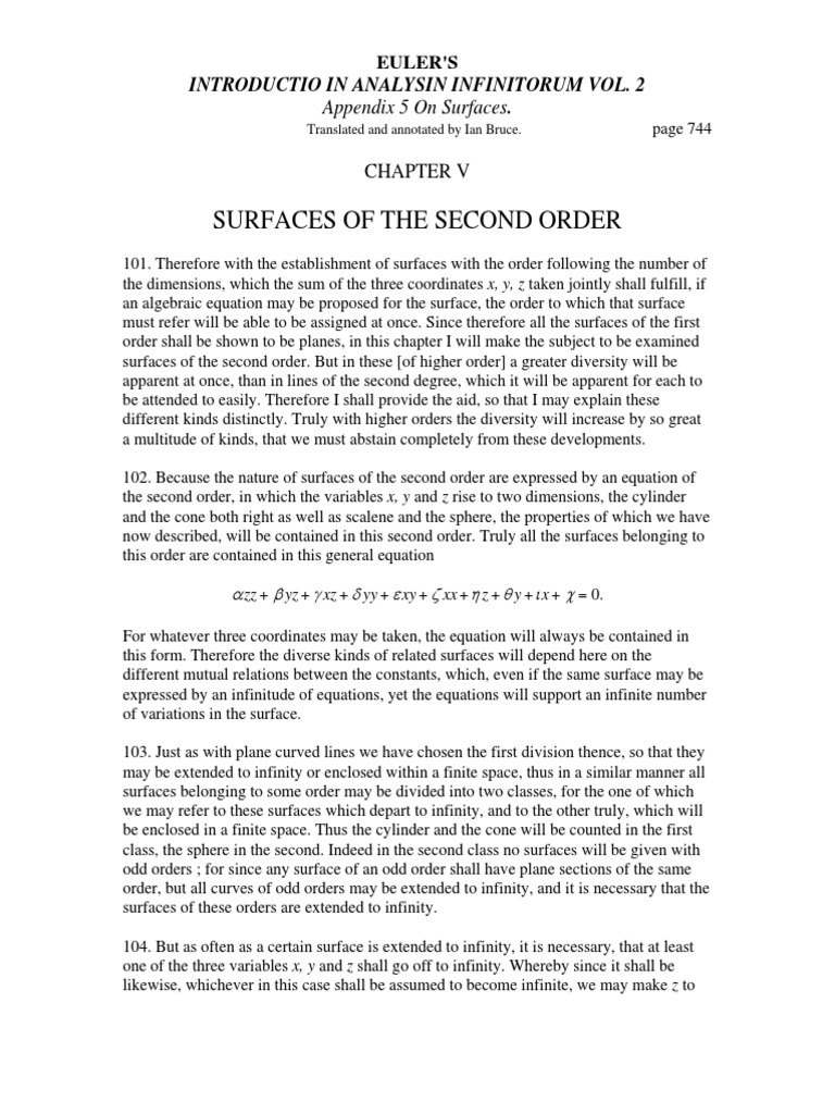 Surfaces of The Second Order: Introductio in Analysin Infinitorum Vol. 2 | PDF | Infinity ...