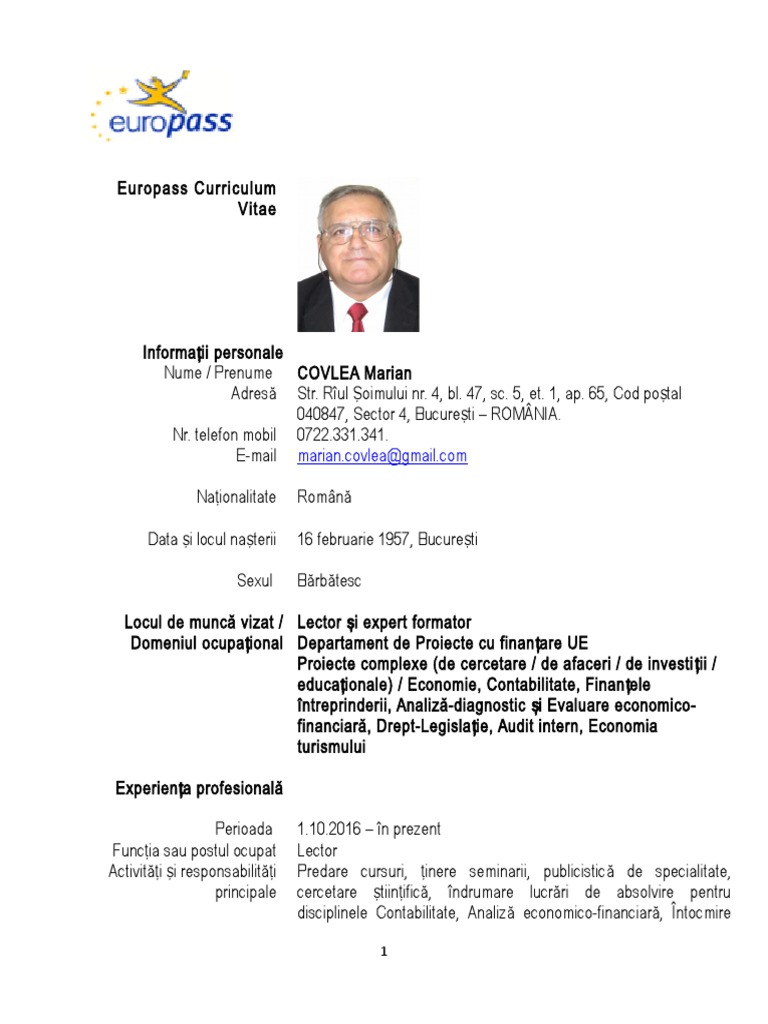 CV Marian Covlea Europass | PDF