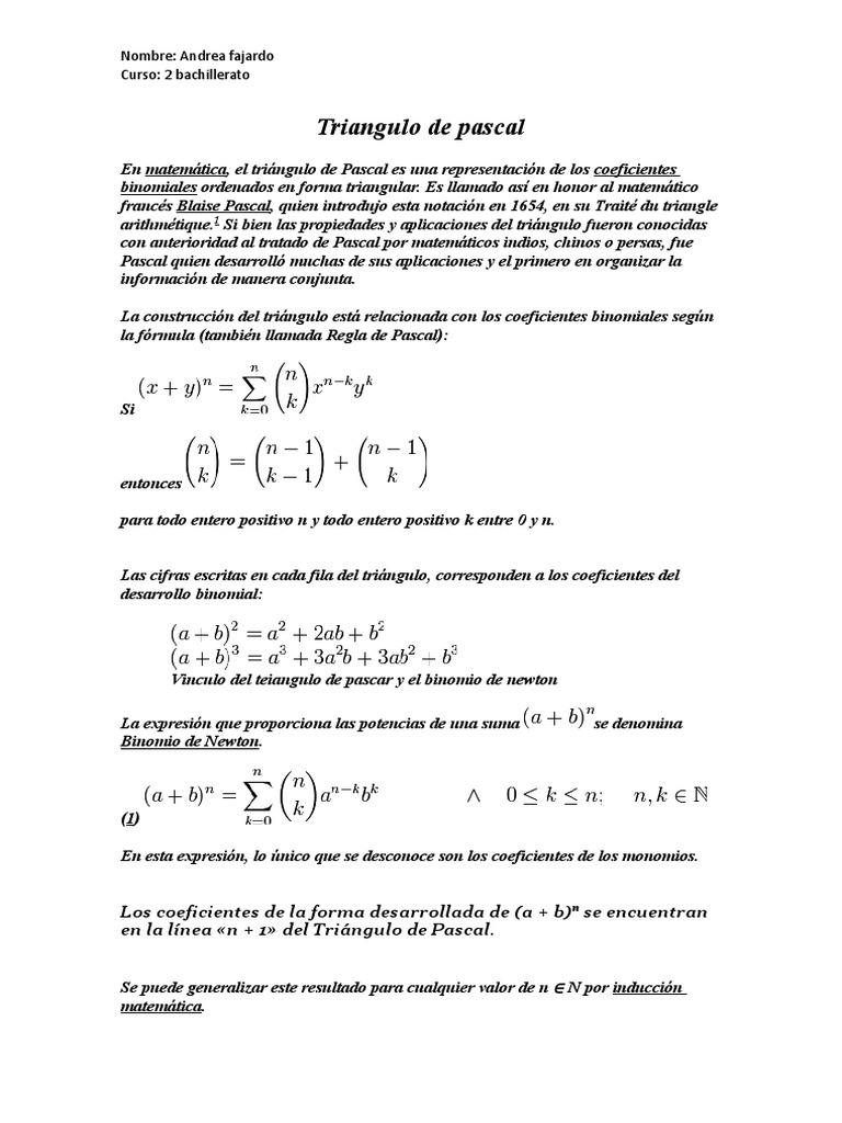 Triangulo de Pascal | PDF | Combinatoria | Matemáticas discretas