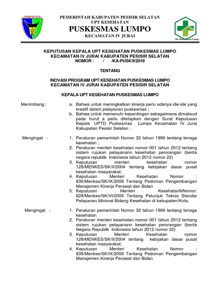 SK Inovasi Puskesmas Lumpo | PDF