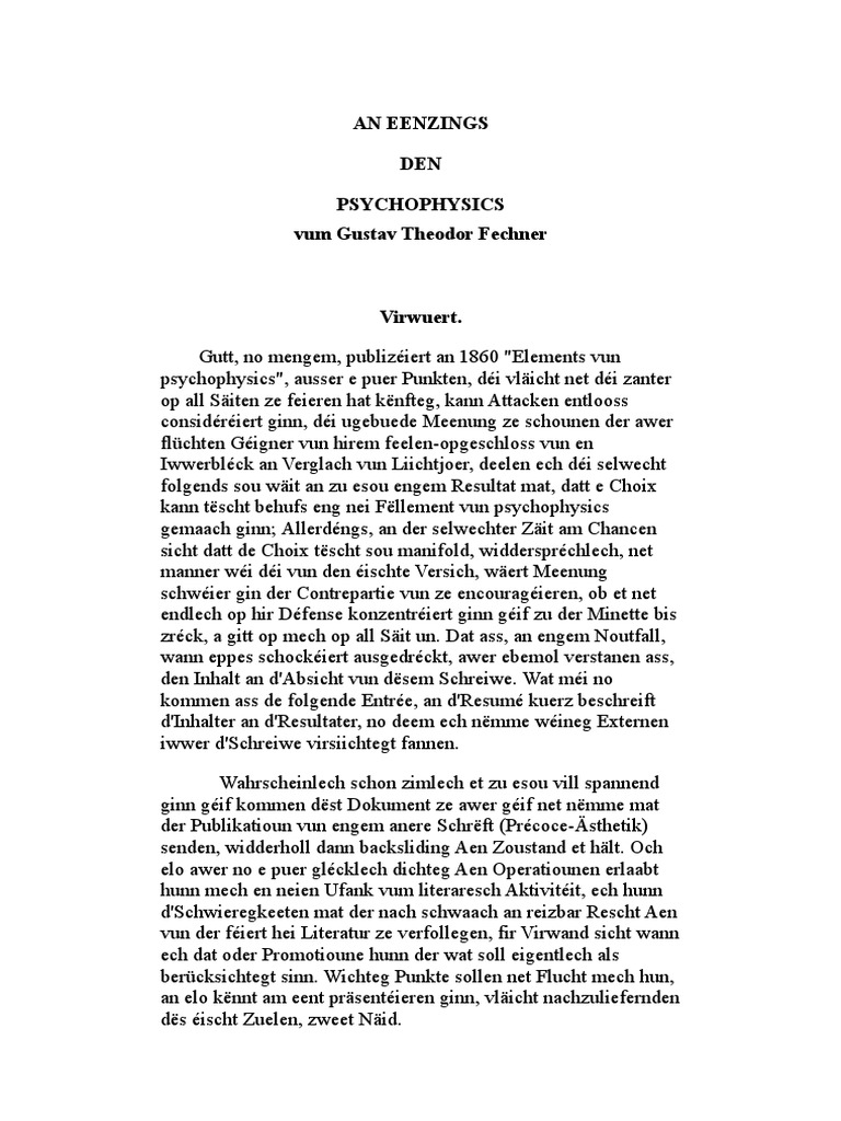 An Eenzings Den Psychophysics-Lëtzebuergesch-Gustav Theodor Fechner | PDF