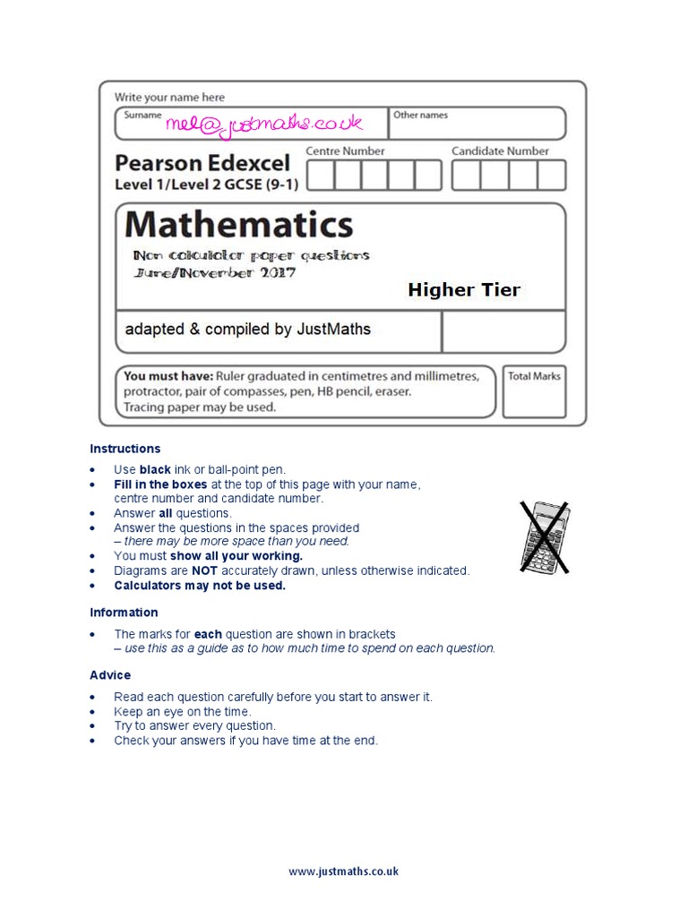 Michaela Y11 Maths Revision: Non-Calculator Exam Questions | PDF ...