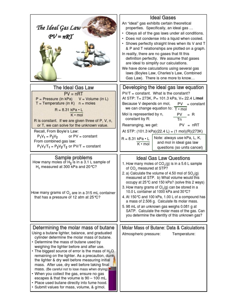 Ideal Gas Law Handout PDF | PDF | Gases | Mole (Unit)