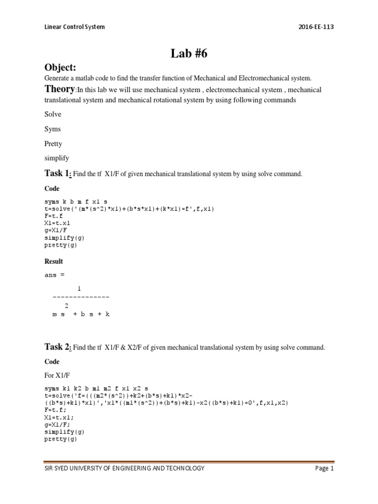LCS Lab 6 | PDF | Systems Theory | Applied And Interdisciplinary Physics