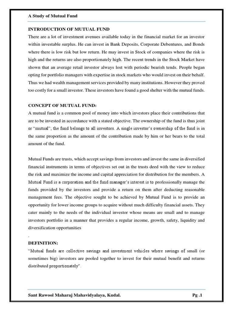 A Study of Mutual Fund | PDF