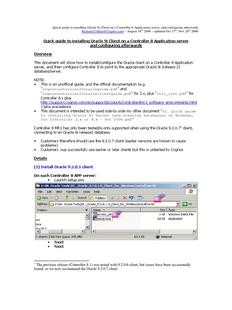 Quick Guide To Installing Oracle 9i Client On A Controller 8 Application Server, and Configuring ...