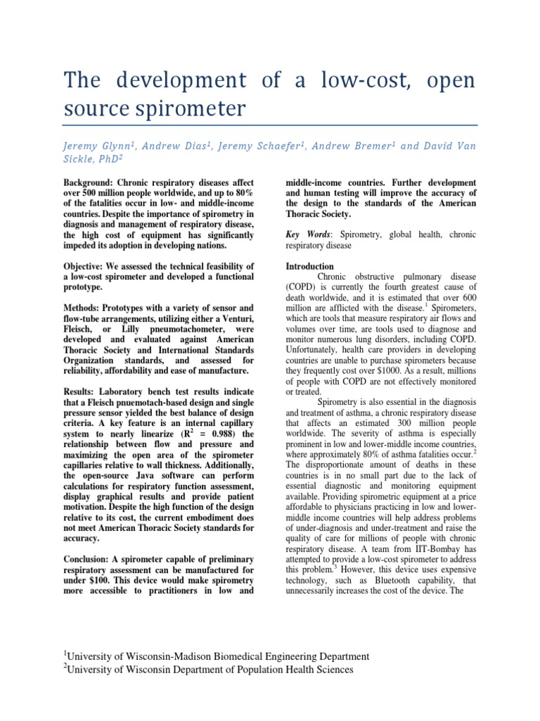 The Development of A Low-Cost, Open Source Spirometer | PDF | Chronic Obstructive Pulmonary ...