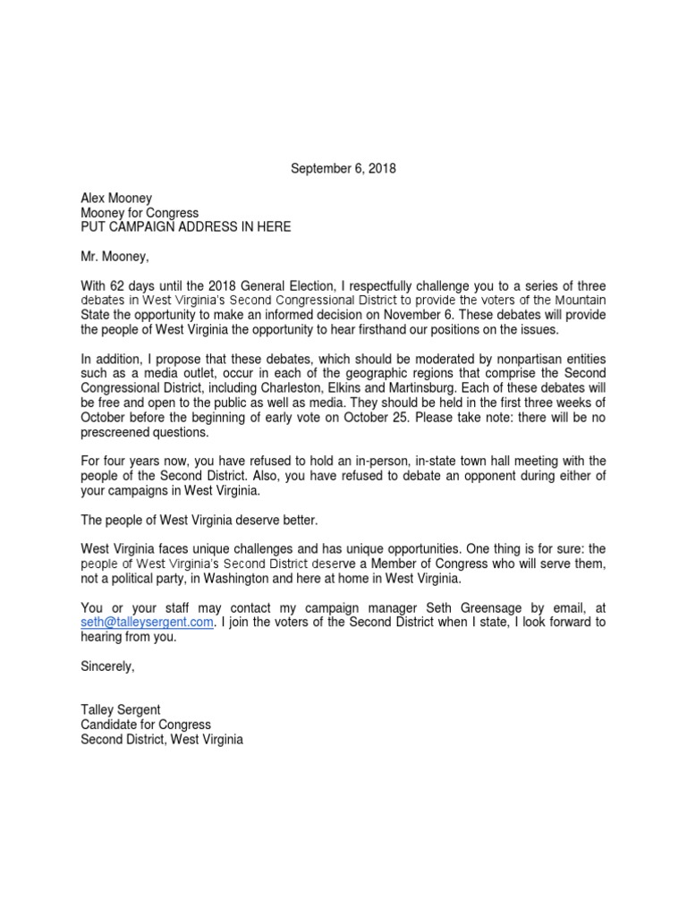 Mooney Debate Letter