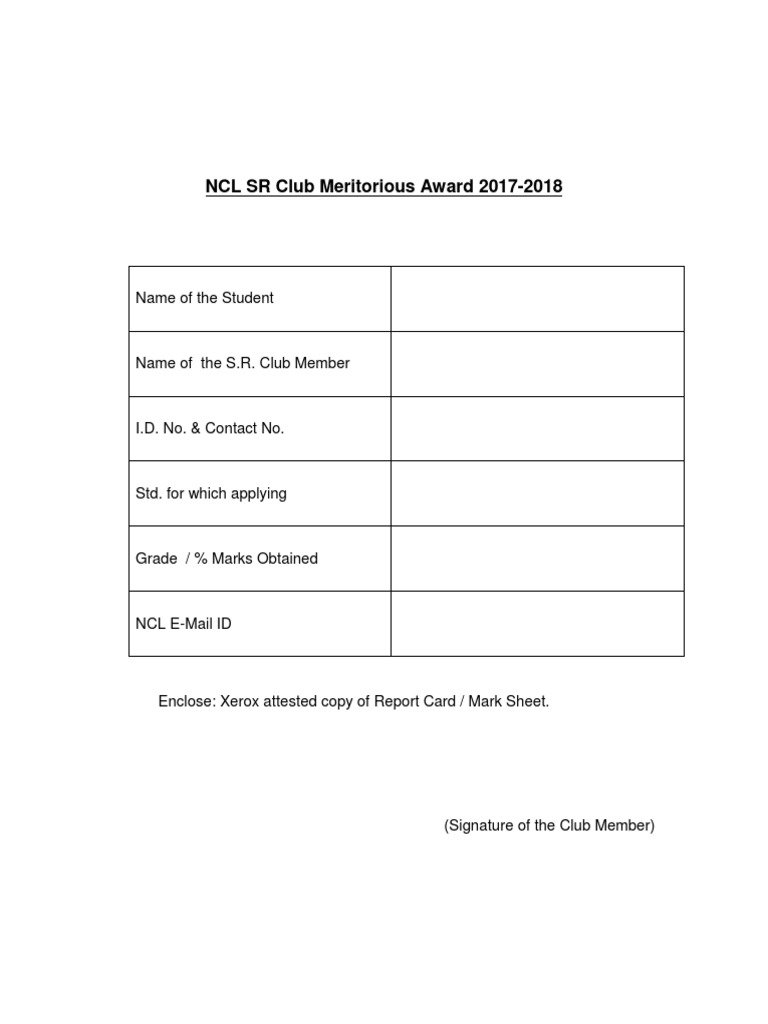 Meritorious Award Form 2017-2018 | PDF