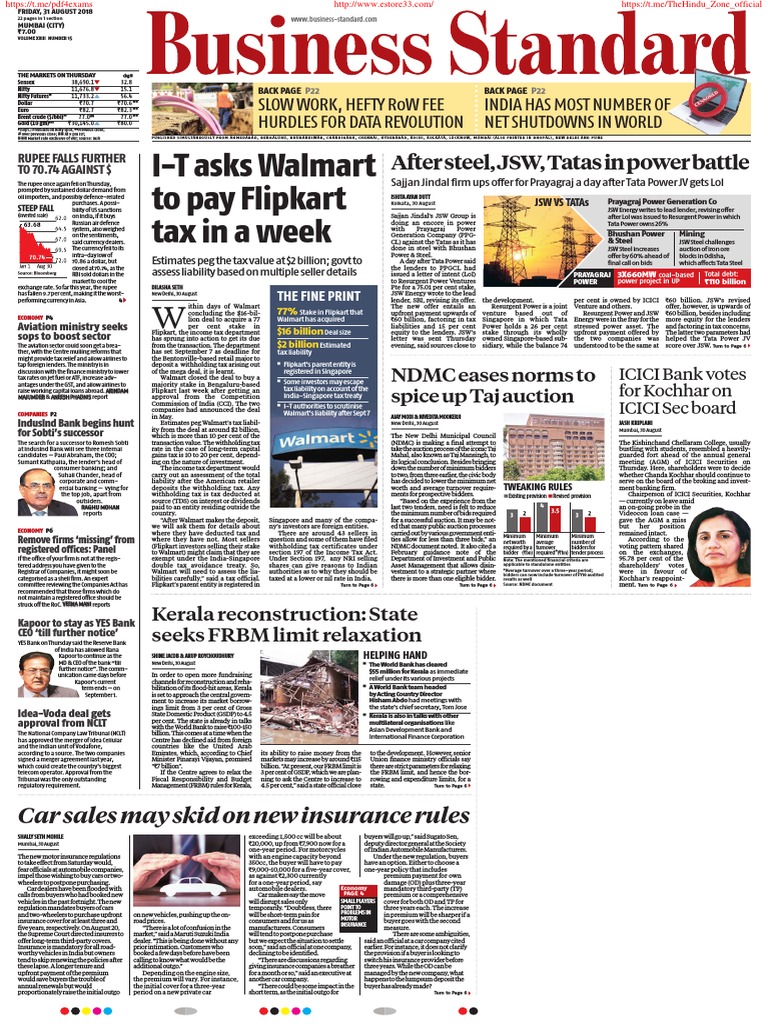 Business Standard 31th Aug | PDF | Insurance | Debt