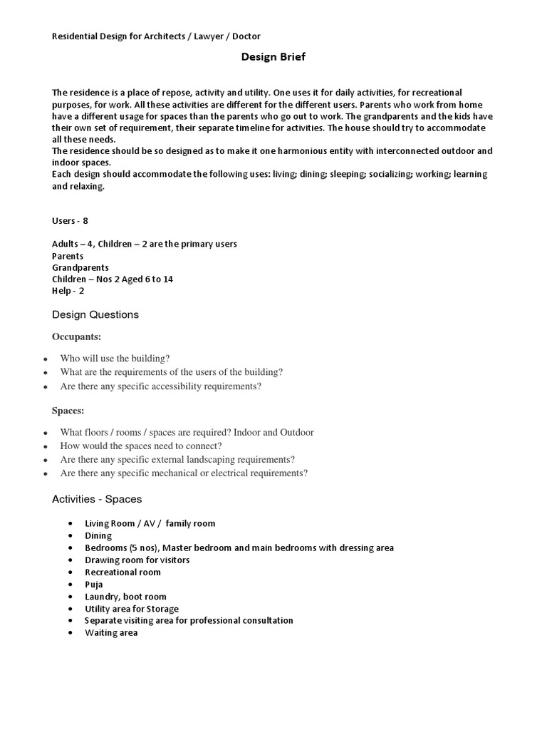 Design Brief - Residence | PDF | Accessibility | Room