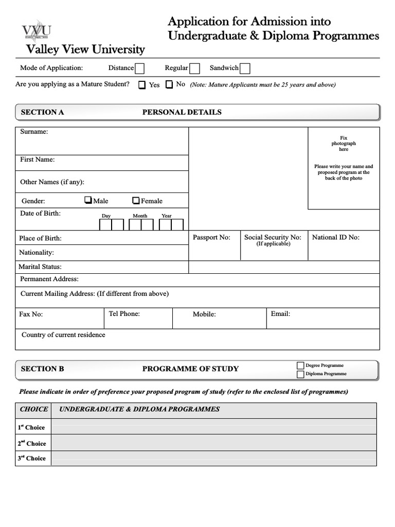 Vvu Undergraduate Admission Forms | Undergraduate Education | Diploma