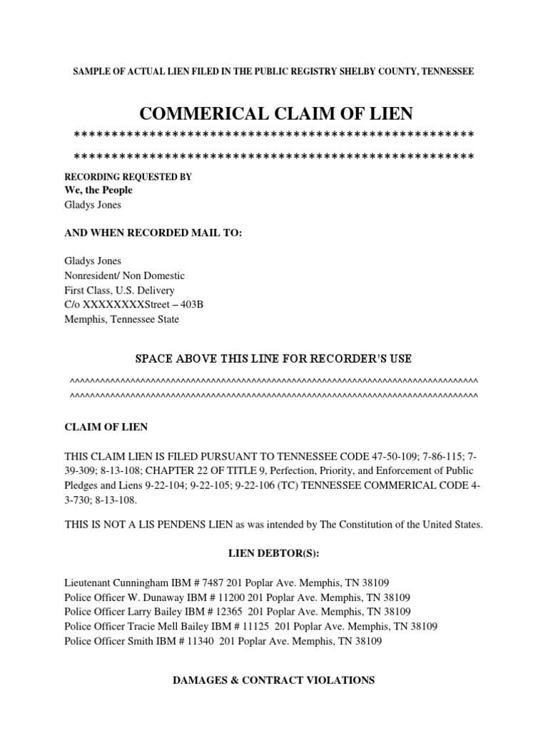 Commercial Lien Filed by Gladys Jones | PDF | Seventh Amendment To The ...