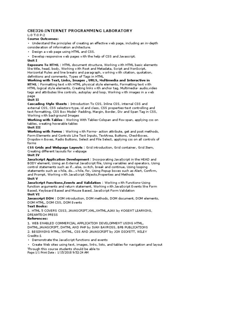 Html Syllabus Pdf Html Element Cascading Style Sheets 9252