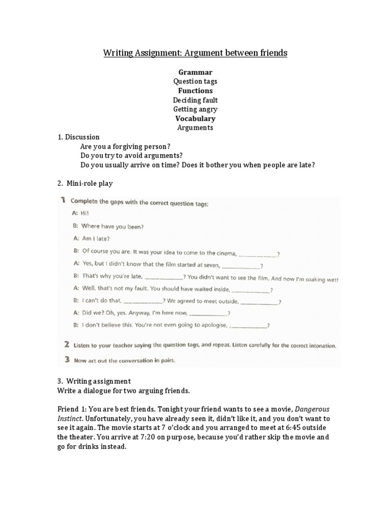 Writing Assignment - Argument Between Friends | PDF