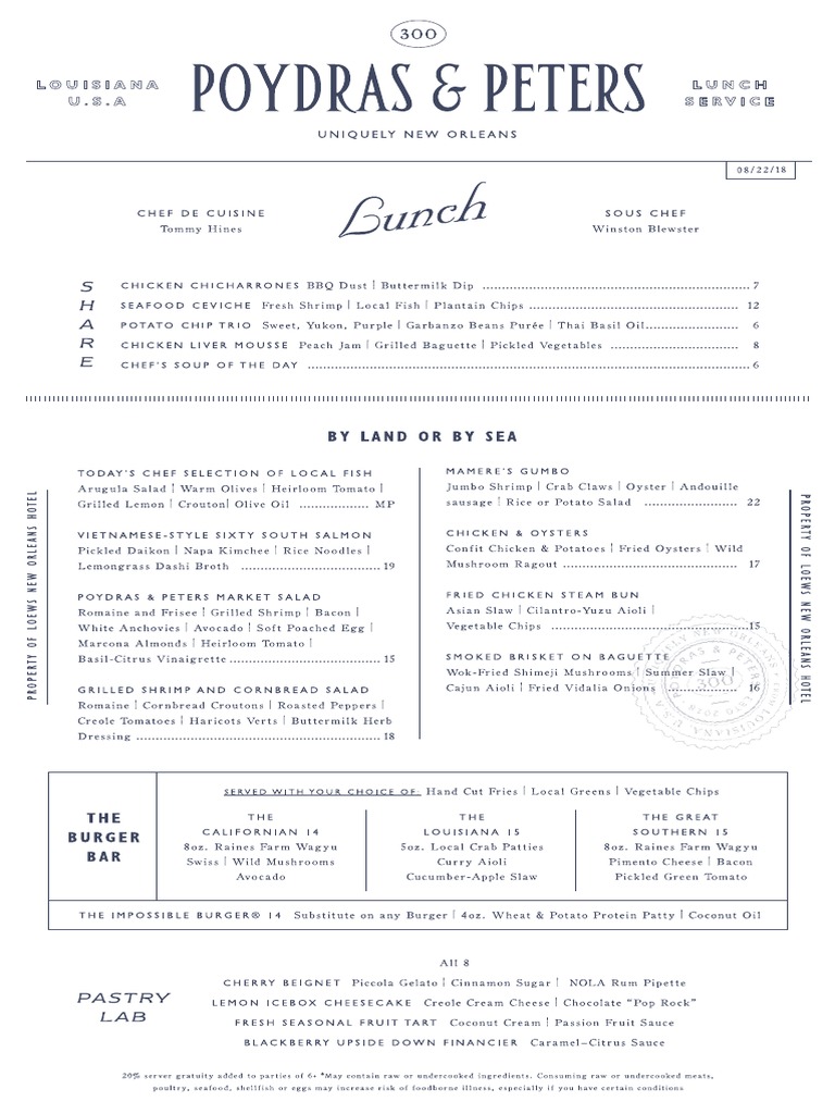 Poydras and Peters Menus | PDF