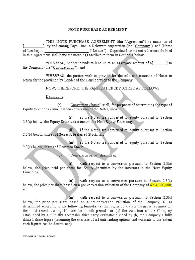 Note Purchase Agreement - Template.ver1.0 | PDF | Promissory Note ...