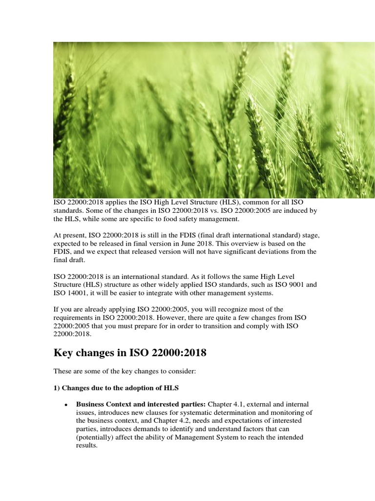 Key Changes in ISO 22000 2018 | PDF | Food Safety | Foods