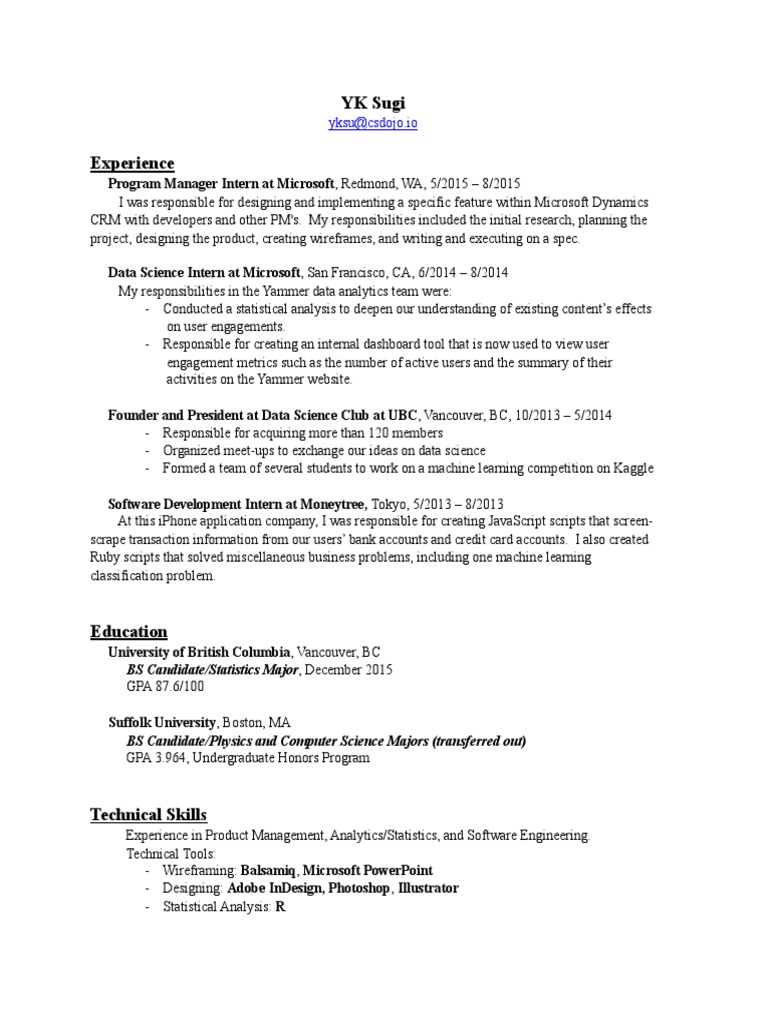 Yk Sugi Resume | PDF | Data Science | Analytics