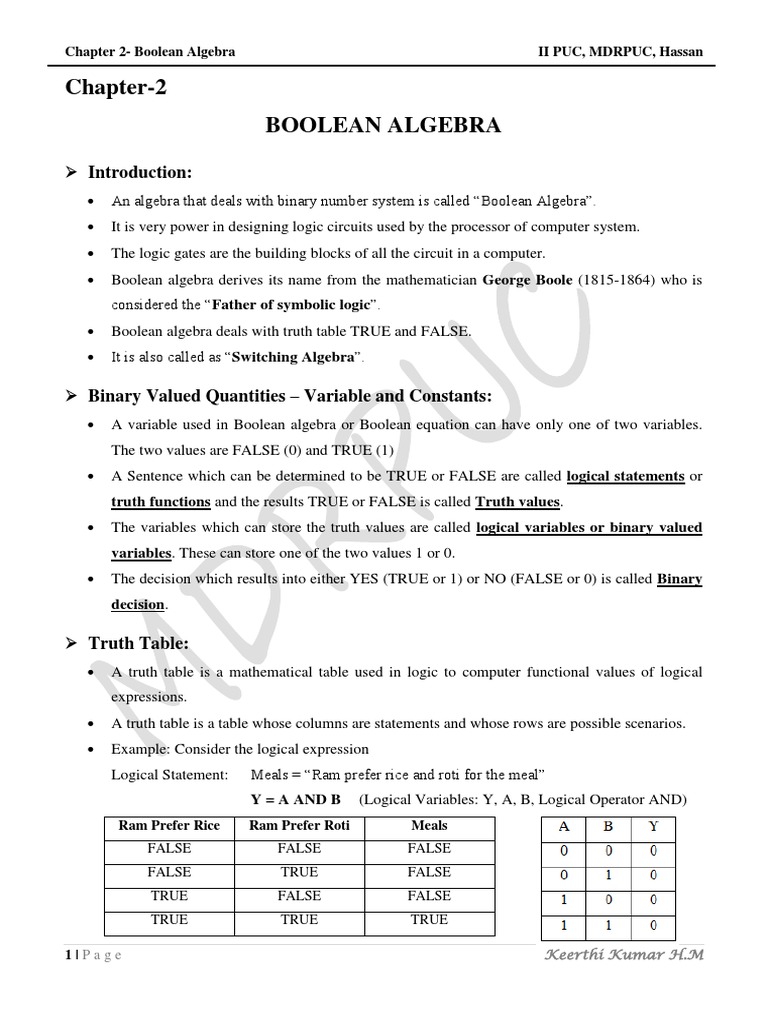 Chapter 2 Boolean Algebra | PDF | Boolean Algebra | Teaching Mathematics