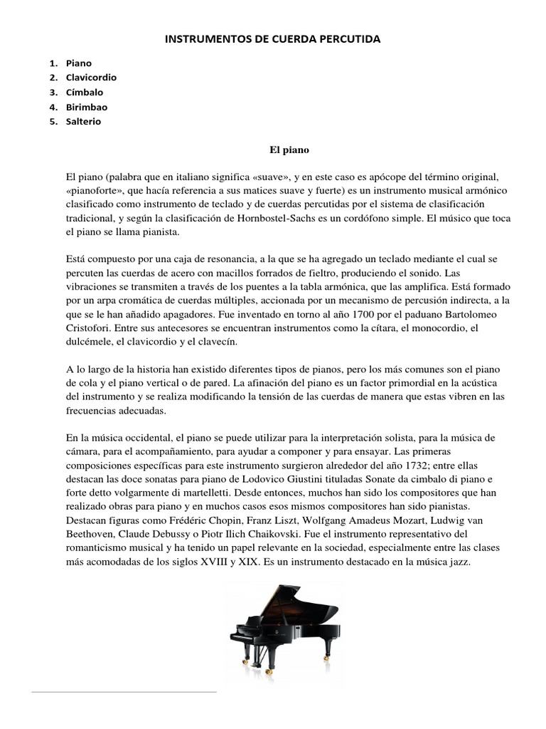 INSTRUMENTOS DE CUERDA PERCUTIDA-jhon Hernandez | PDF | Piano ...