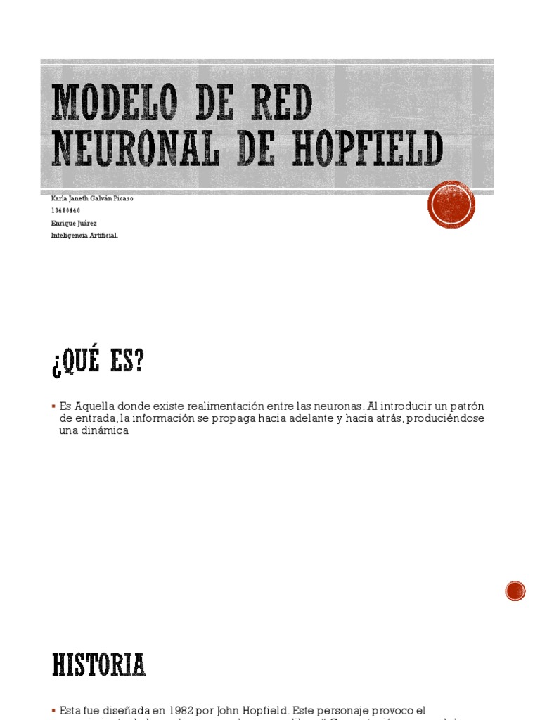 Modelo de Red Neuronal de Hopfield | PDF | Neurona | Red neuronal ...