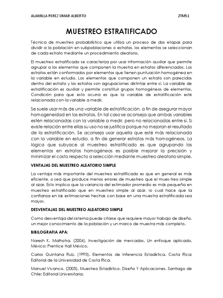 Muestreo Estratificado | PDF | Muestreo (Estadísticas) | Método científico