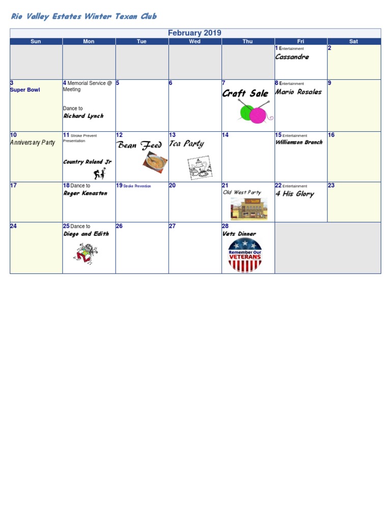 Rio Valley Estates February Events Schedule | PDF