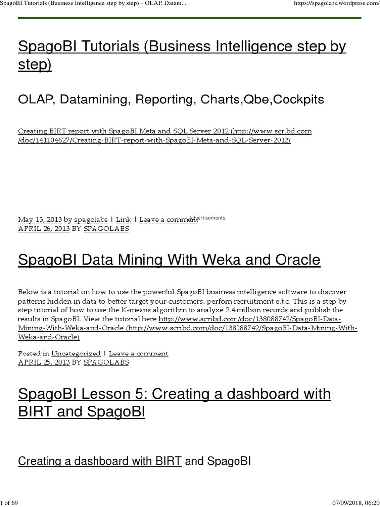 SpagoBI Tutorials (Business Intelligence Step by Step) - OLAP, Datamining, Reporting, Charts ...