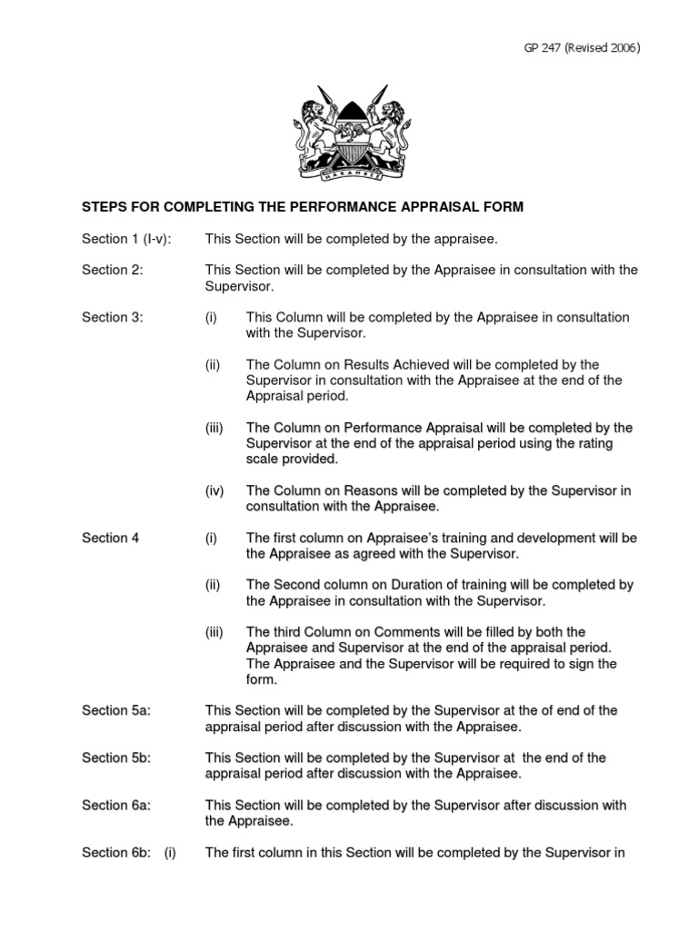 Steps For Completing The Performance Appraisal Form: GP 247 (Revised ...