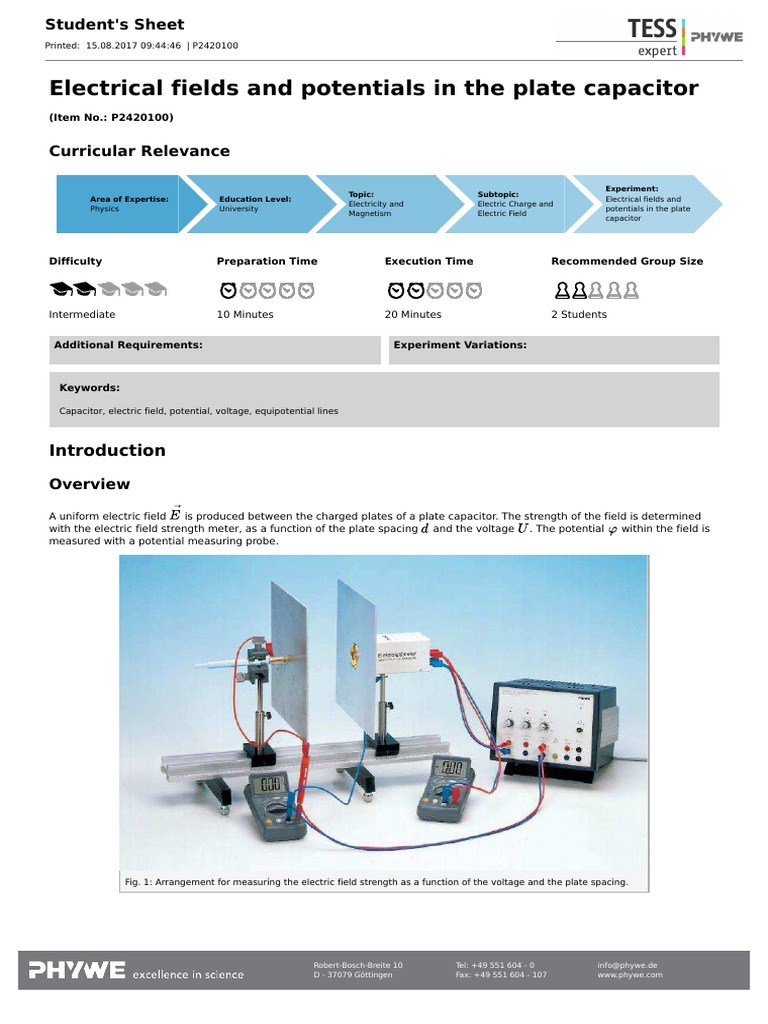 Electrical Fields and Potentials in The Plate Capacitor: (Item No ...