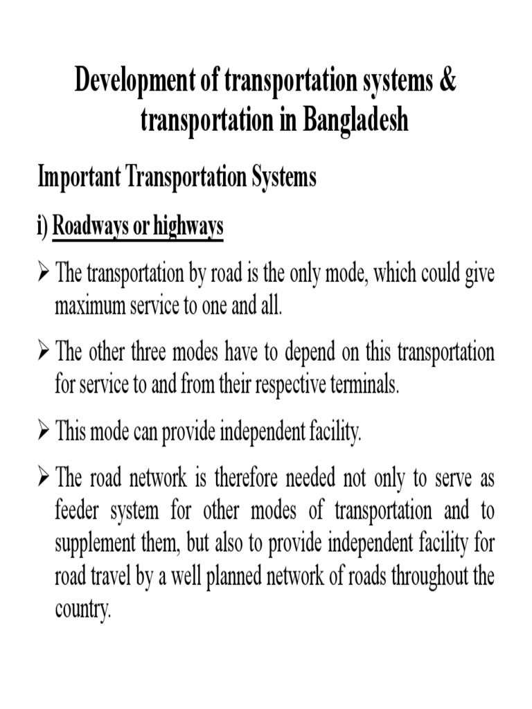 Development of Transportation Systems & Transportation in Bangladesh ...