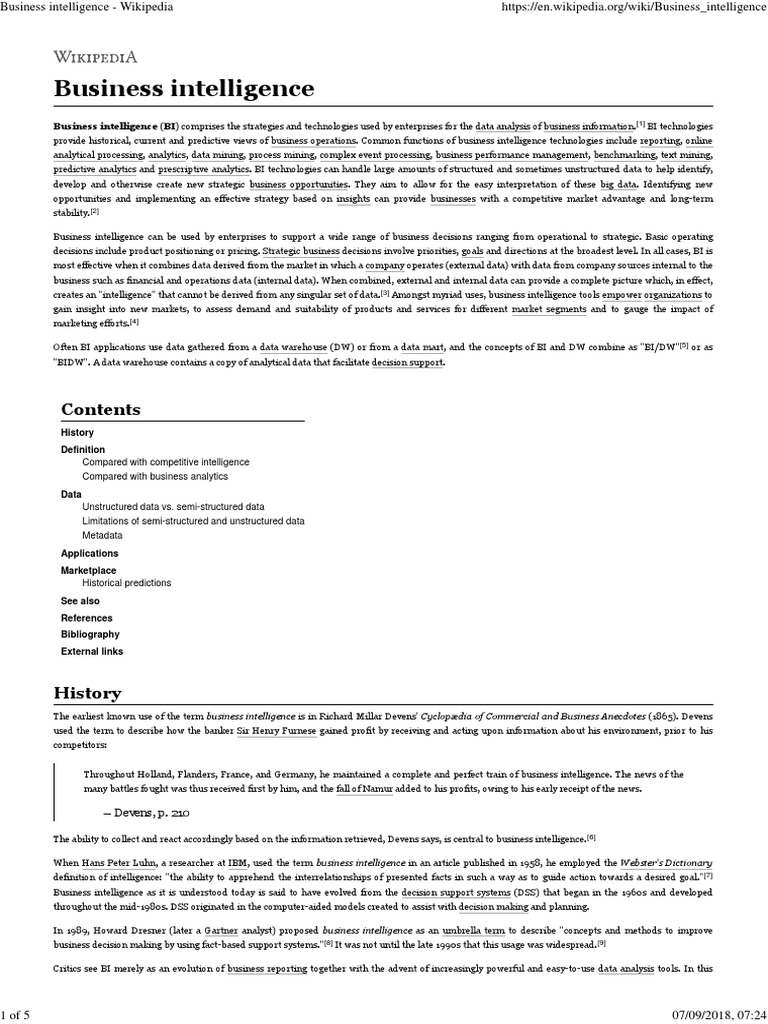 Business Intelligence - Wikipedia | PDF | Business Intelligence | Data