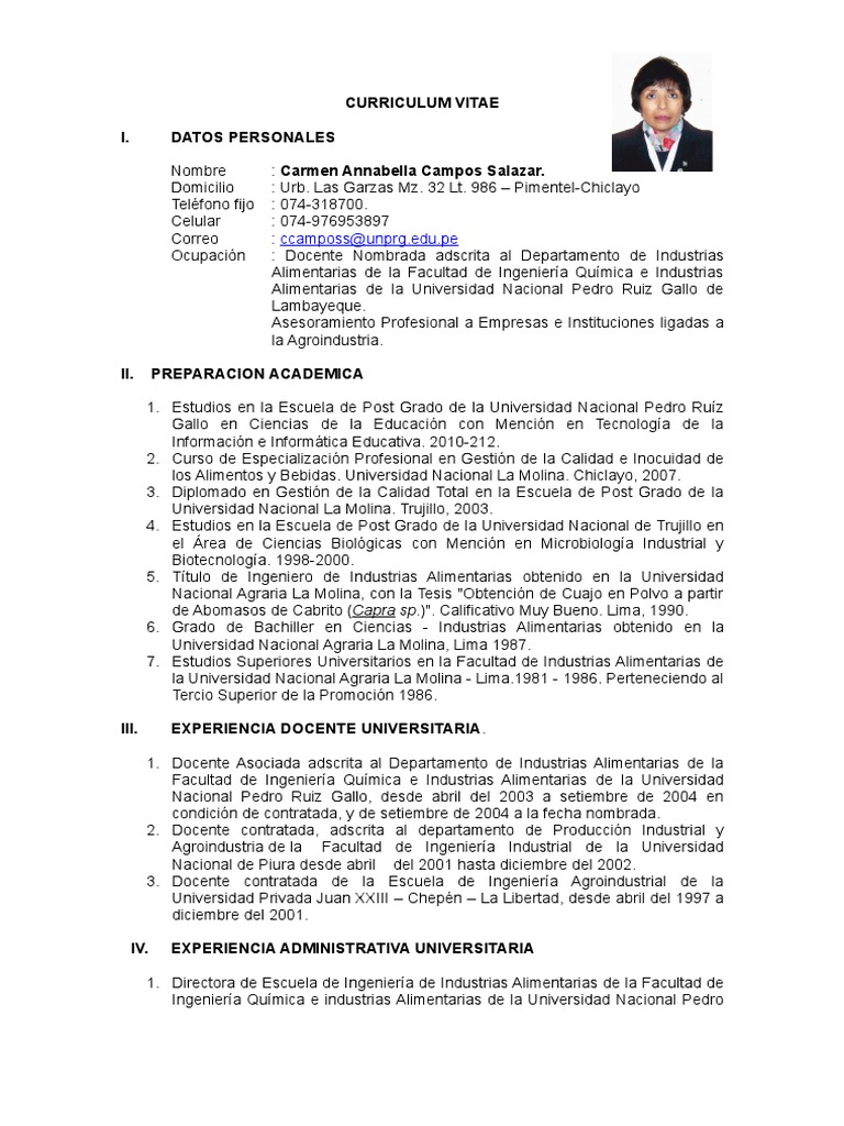 Curriculum Vitae Carmen | PDF | Licenciatura | Industria de alimentos