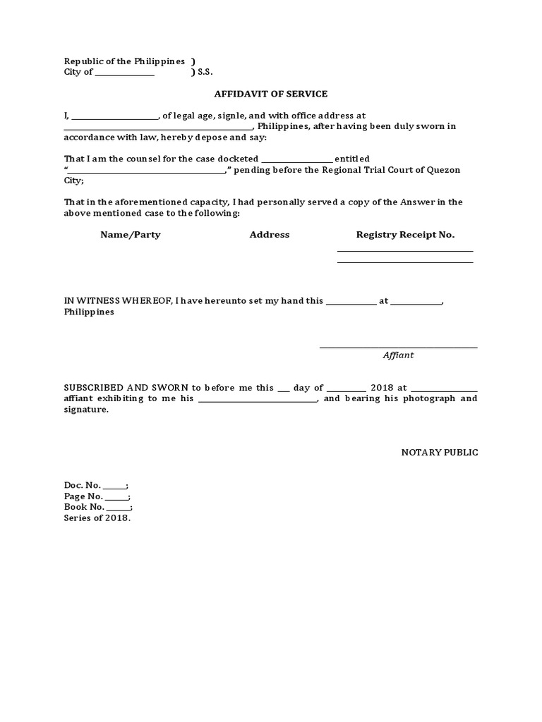 Affidavit of Service Draft | PDF