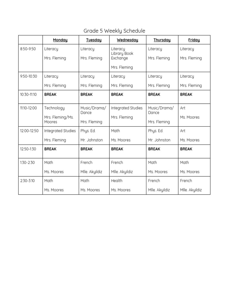 Weekly Schedule 1 | PDF