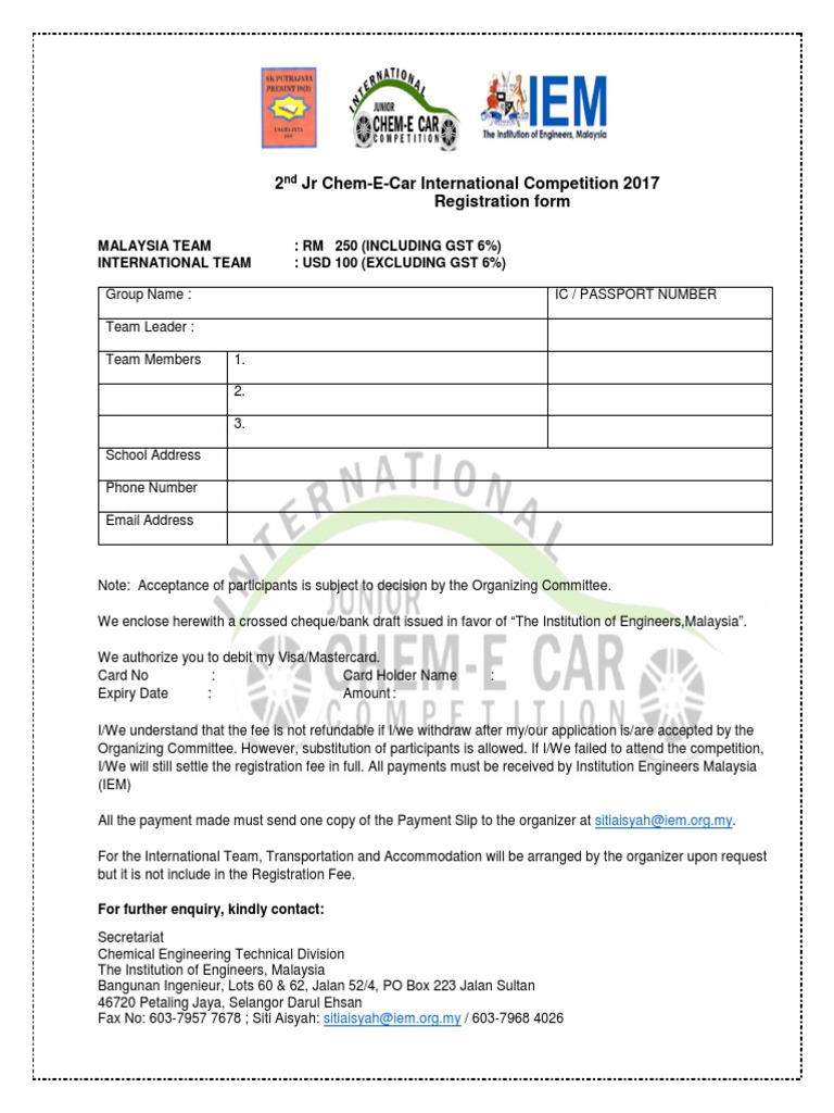 2017 Jr Chem-E-Car Competition Registration | PDF