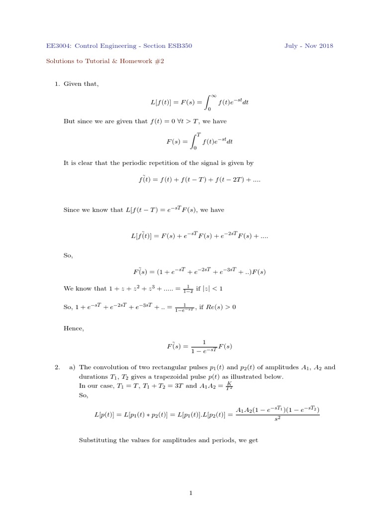 HW2 Solutions | Download Free PDF | Laplace Transform | Fourier Transform
