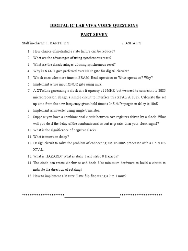 Digital IC Lab Viva Questions | PDF
