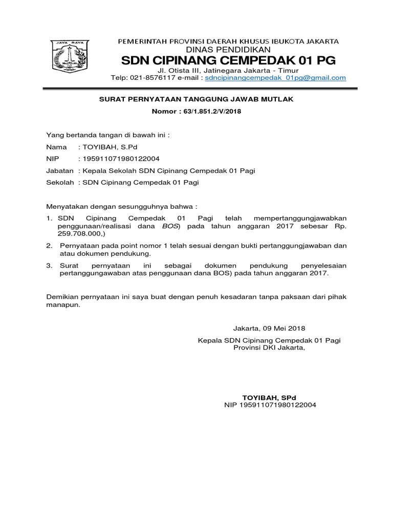 Contoh Format SPTJM Bos | PDF