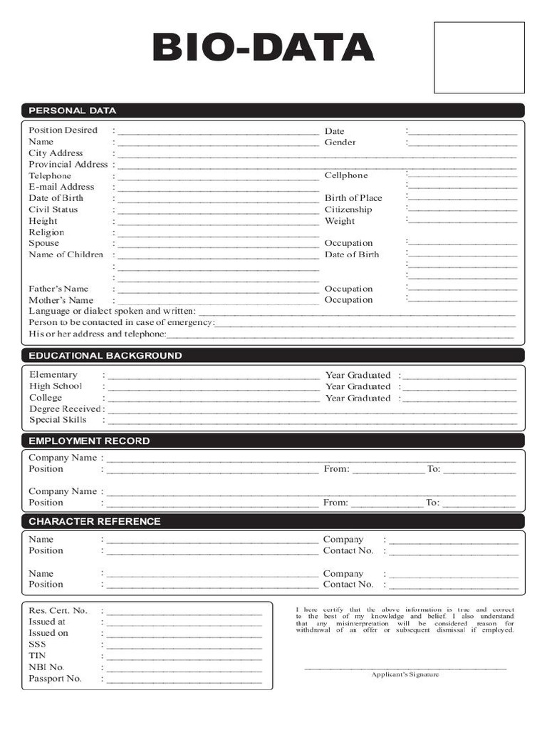 Biodata Form | PDF