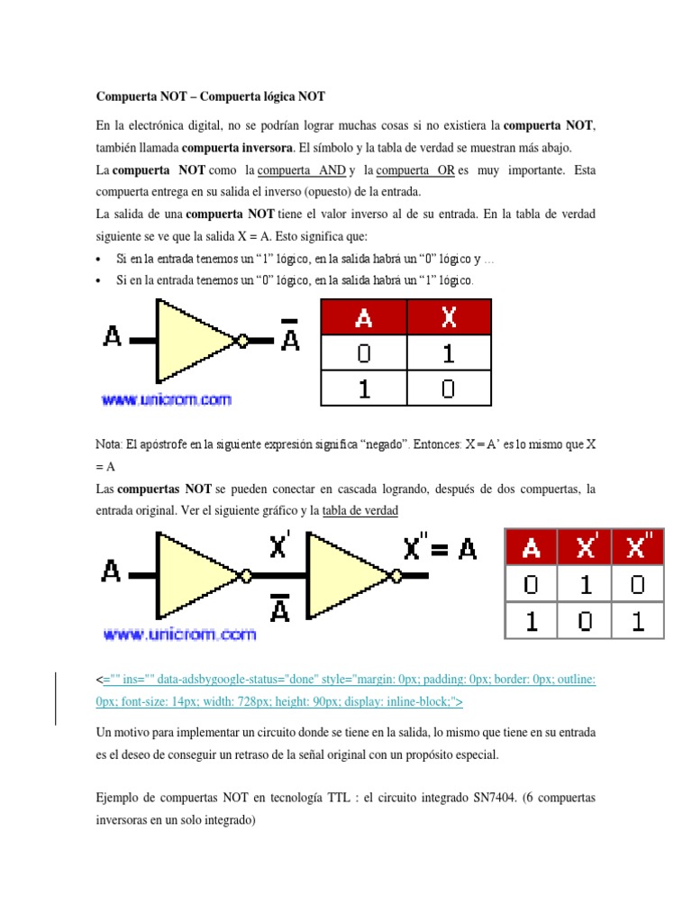 Compuerta NOT | PDF | Puerta lógica | Lógica