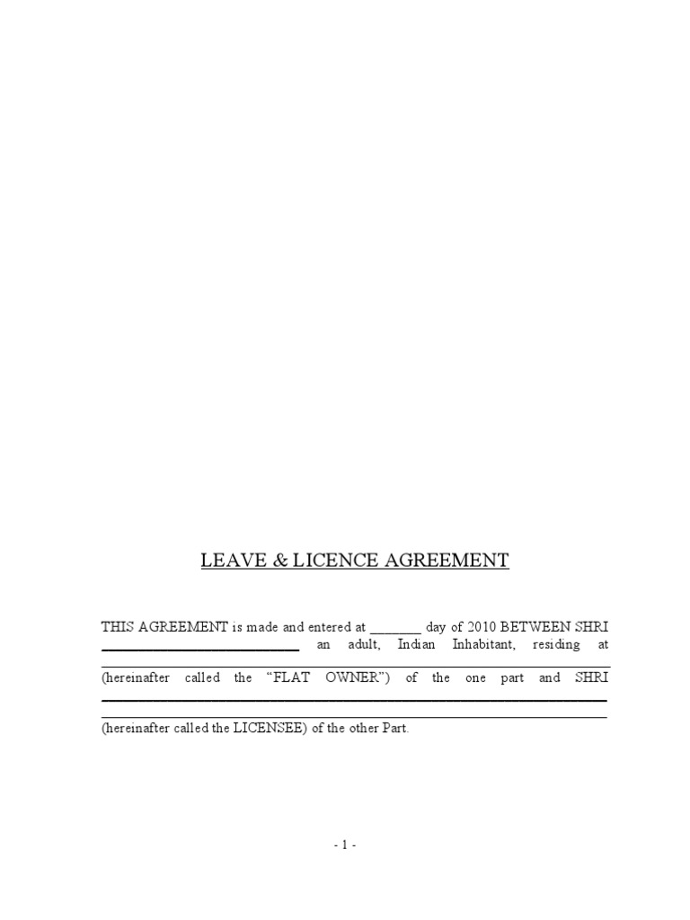 Leave & Licence Agreement | PDF | License | Natural Resources Law