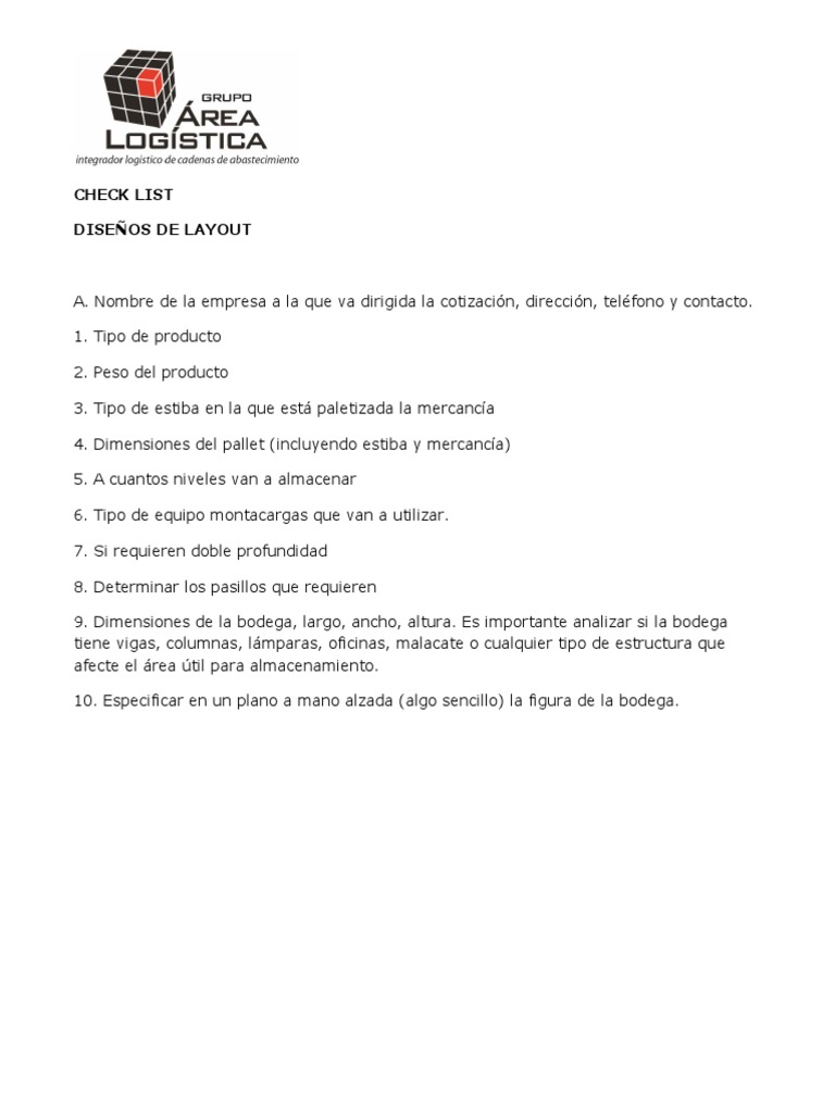 Check List Almacenamiento Area Logistica | PDF | Máquina elevadora ...