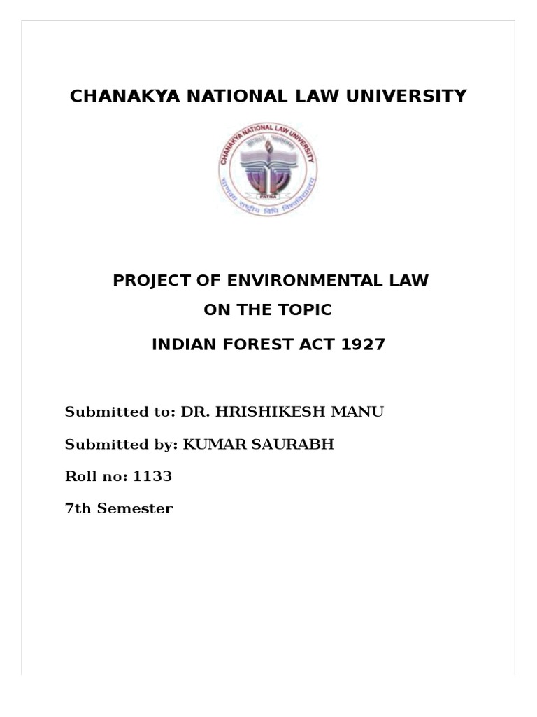 Chanakya National Law University: Project of Environmental Law On The ...
