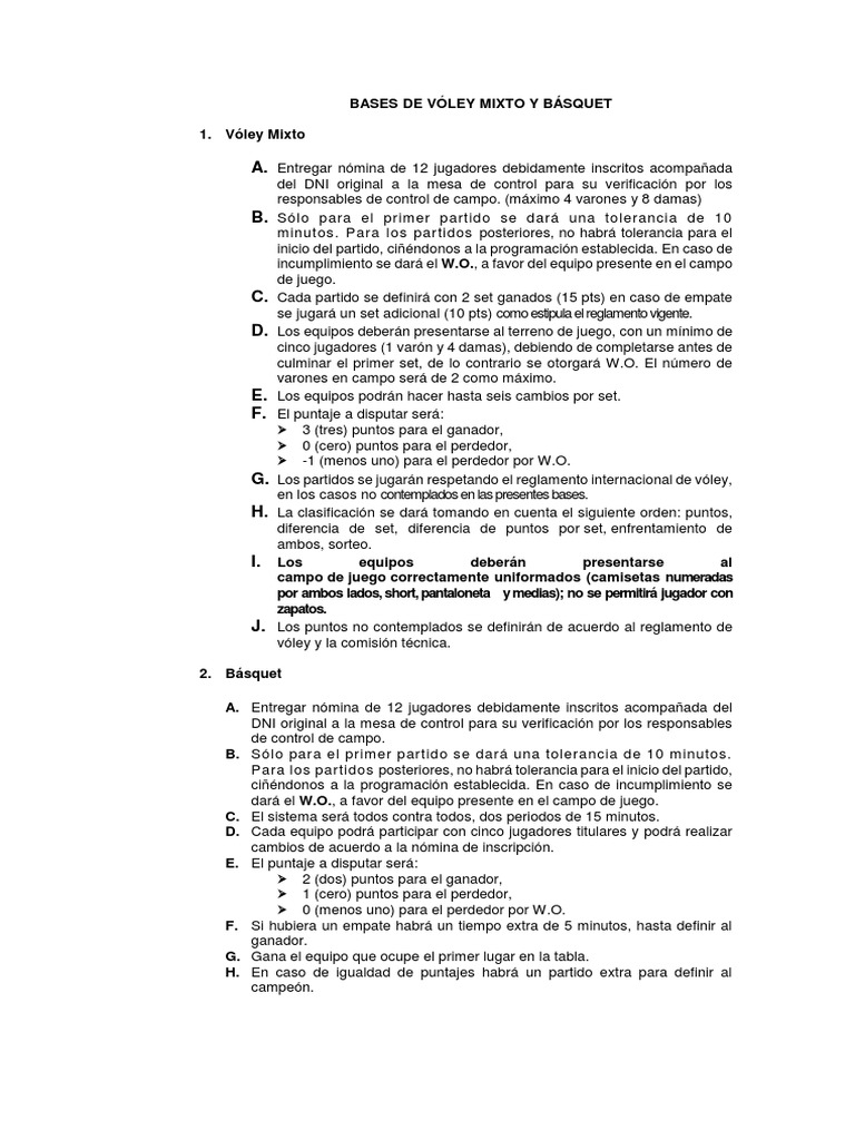 Bases de Vóley Mixto y Básquet | PDF | Vóleibol | Deportes