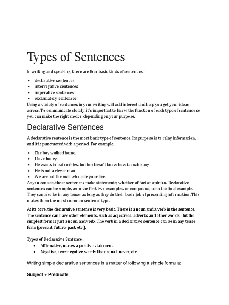 4 Types of Sentences | PDF | Question | Sentence (Linguistics)