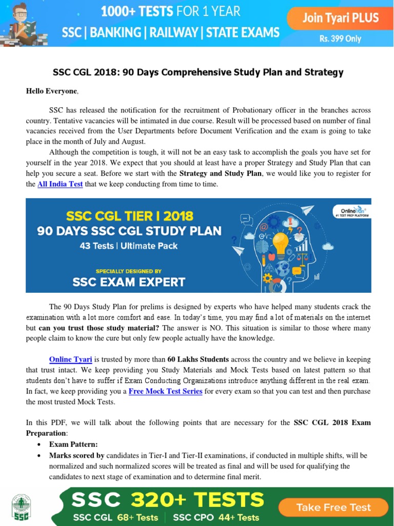 SSC CGL 90 Days Strategy and Study Plan Final 1530084108 54 PDF | PDF ...