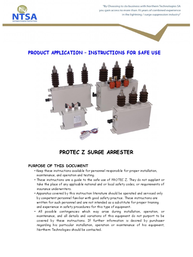 PROTEC Z Surge Arrester Safety Guide | PDF | Insulator (Electricity ...