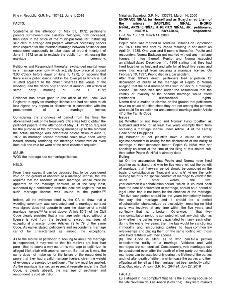 Void and Voidable Marriages Cases | PDF | Annulment | Marriage